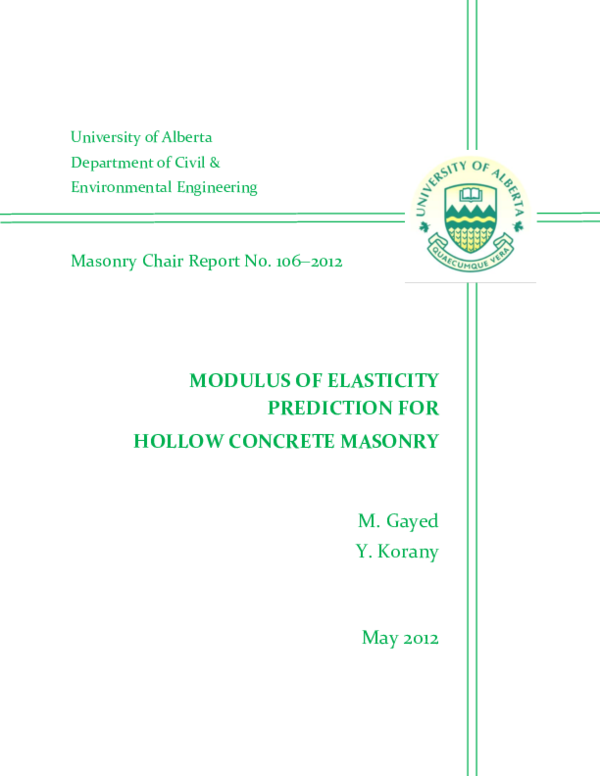 (PDF) Modulus of Elasticity Prediction for Hollow Concrete Masonry