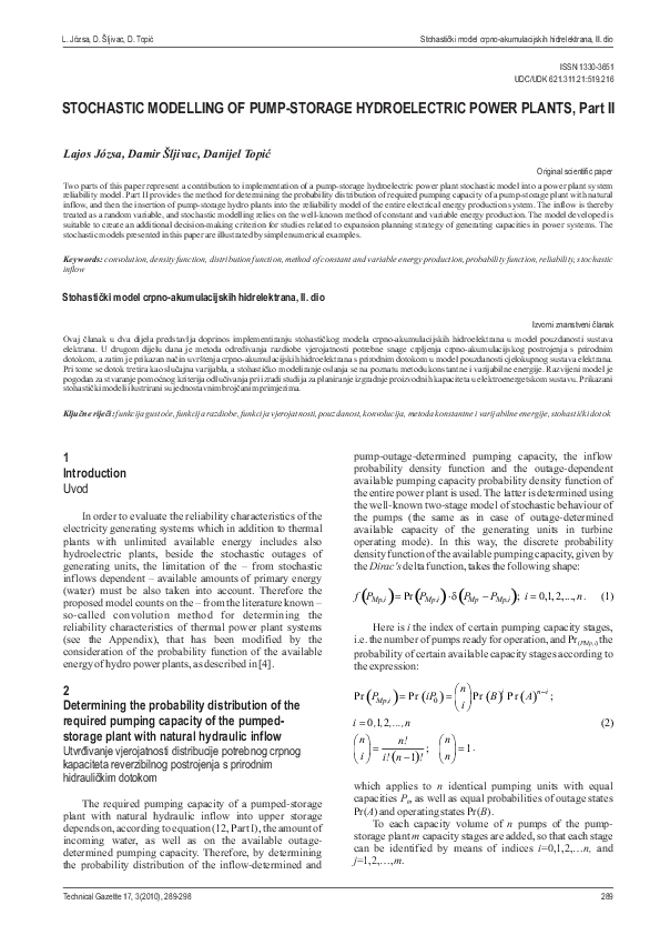 (PDF) STOCHASTIC MODELING OF PUMP-STORAGE HYDROELECTRIC POWER PLANTS, Part I | Lajos Józsa ...