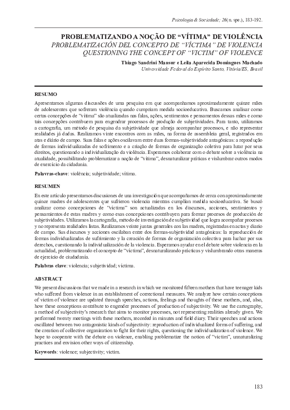 (PDF) Questioning the concept of "victim" of violence