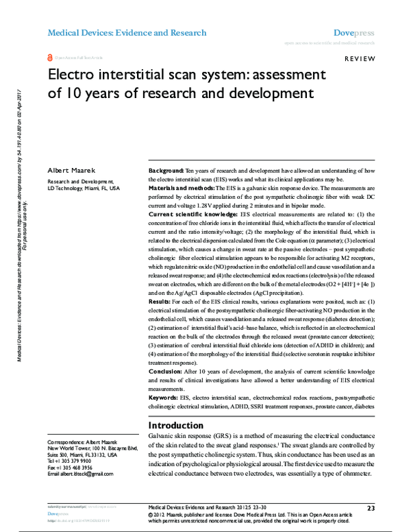 (PDF) Electro interstitial scan system: assessment of 10 years of ...