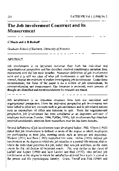 (PDF) The job involvement construct and its measurement