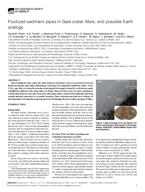(PDF) Fluidized-sediment pipes in Gale crater, Mars, and possible Earth ...