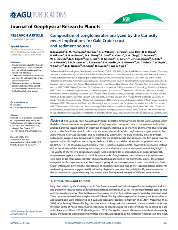 (PDF) Composition of conglomerates analyzed by the Curiosity rover ...