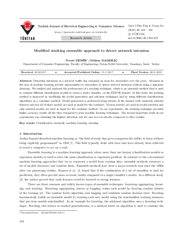 (PDF) Modified stacking ensemble approach to detect network intrusion