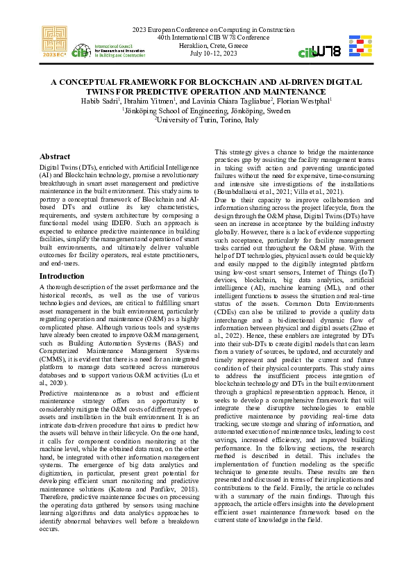 (PDF) A conceptual framework for blockchain and AI-driven digital twins for predictive operation ...
