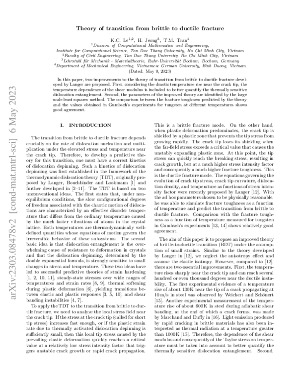(PDF) Theory of transition from brittle to ductile fracture