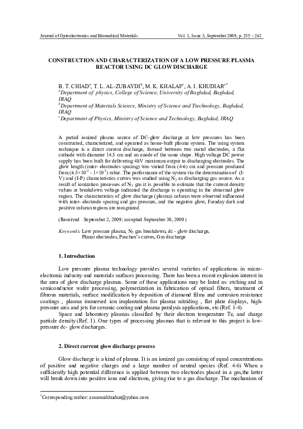 (PDF) Construction and Characterization of a Low Pressure Plasma ...
