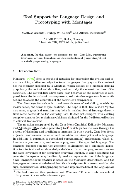 (PDF) Tool Support for Language Design and Prototyping with Montages