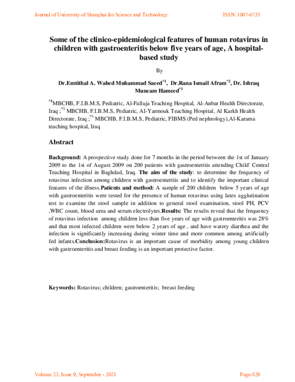 (PDF) Some of the clinico-epidemiological features of human rotavirus ...