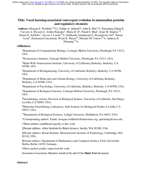 (PDF) Vocal learning-associated convergent evolution in mammalian ...