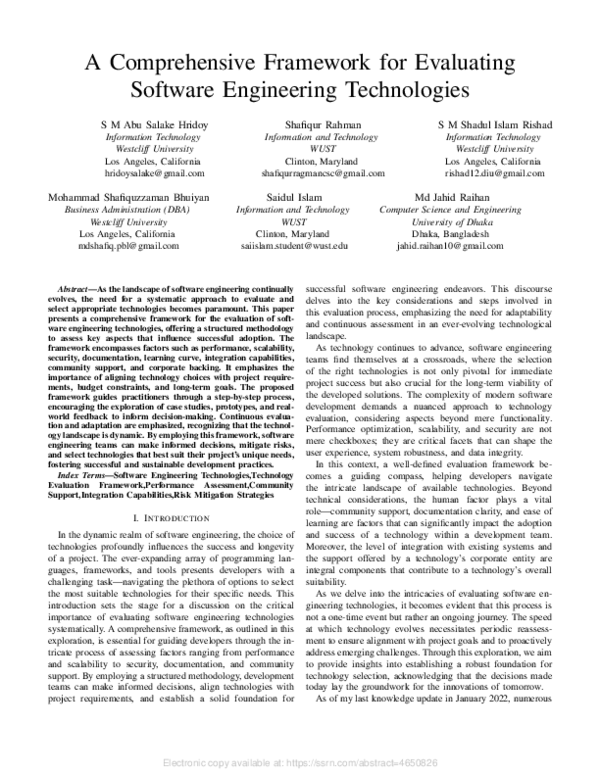 (PDF) A Comprehensive Framework for Evaluating Software Engineering ...