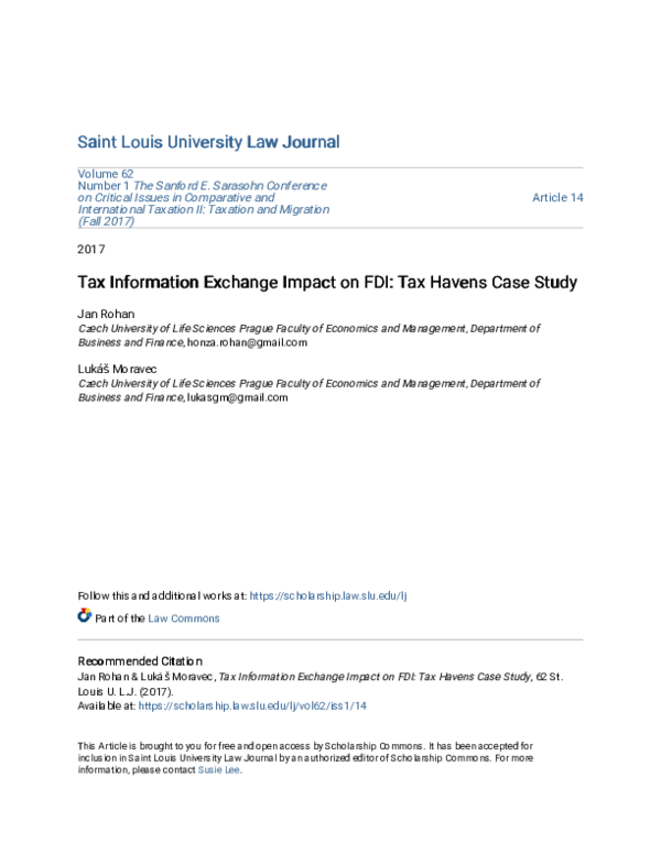 (PDF) Tax Information Exchange Impact on FDI: Tax Havens Case Study