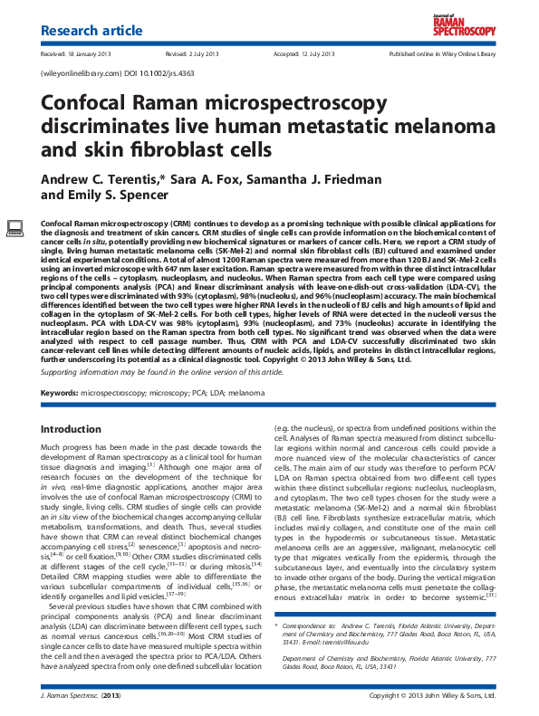 (PDF) Confocal Raman microspectroscopy discriminates live human ...