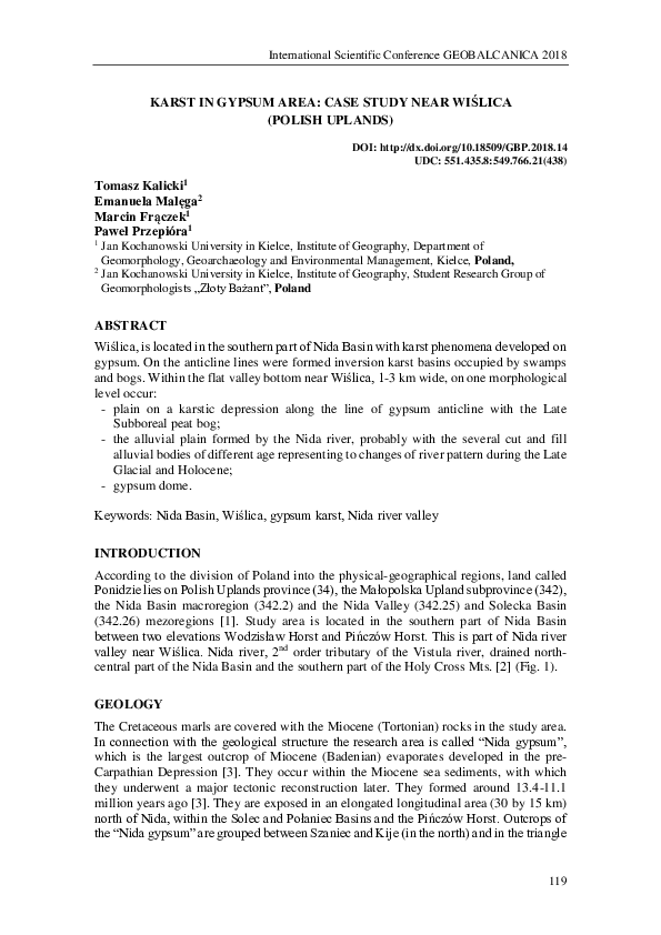 (PDF) Karst in Gypsum Area: Case Study Near Wiślica (Polish Uplands)