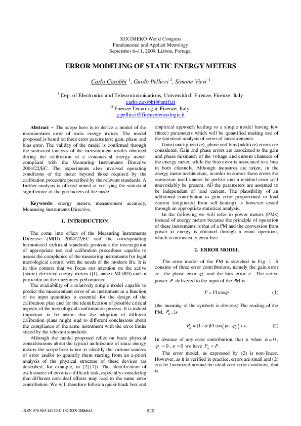 (PDF) Error Modeling of Static Energy Meters