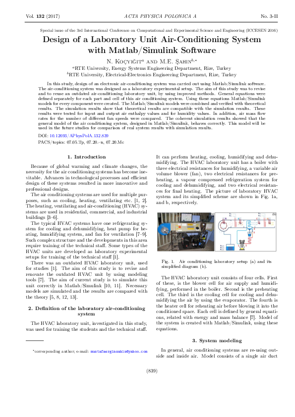 (PDF) Design of a Laboratory Unit Air-Conditioning System with Matlab/Simulink Software