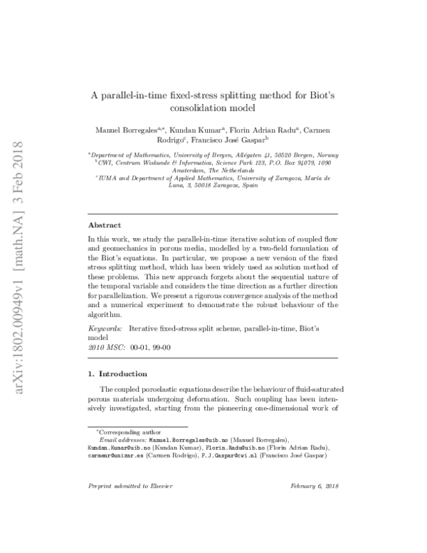 (PDF) A parallel-in-time fixed-stress splitting method for Biot's ...