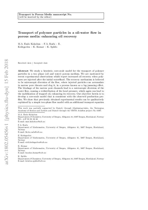 (PDF) Transport of Polymer Particles in Oil–Water Flow in Porous Media ...