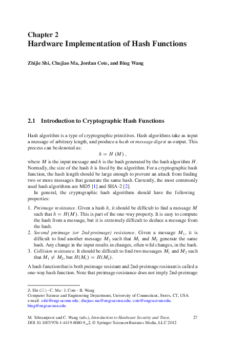 (PDF) Hardware Implementation of Hash Functions