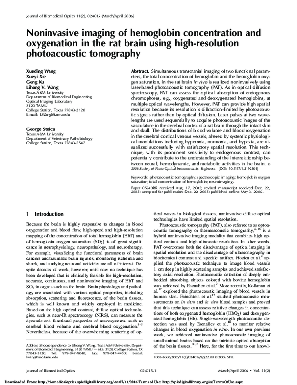 (PDF) Noninvasive imaging of hemoglobin concentration and oxygenation ...