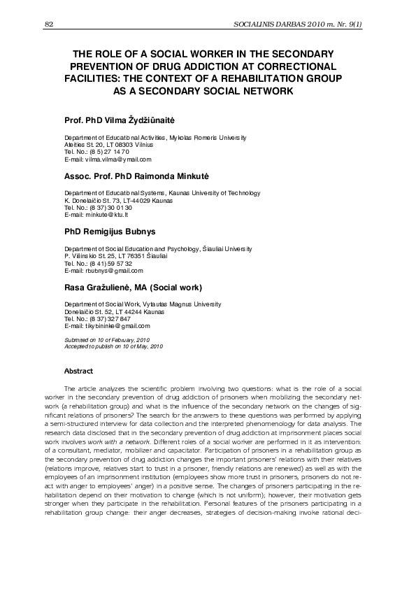 (PDF) The role of a social worker in the secondary prevention of drug ...