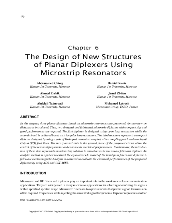 (PDF) The Design of New Structures of Planar Diplexers Using Microstrip ...