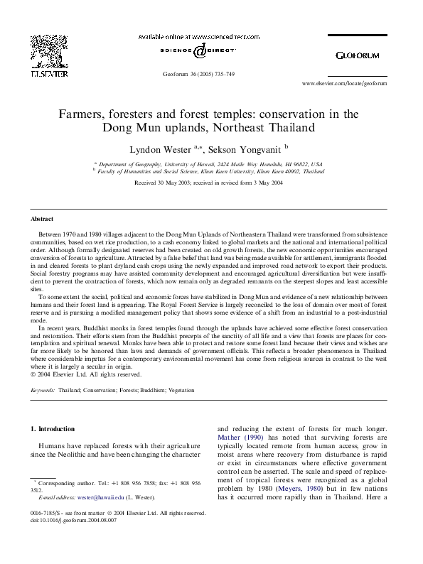 (PDF) Farmers, foresters and forest temples: conservation in the Dong ...