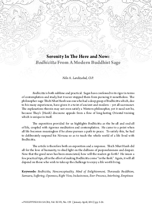 (PDF) Serenity in The Here and Now: Bodhicitta From a Modern Buddhist Sage