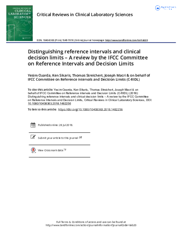 (PDF) Distinguishing reference intervals and clinical decision limits – A review by the IFCC ...