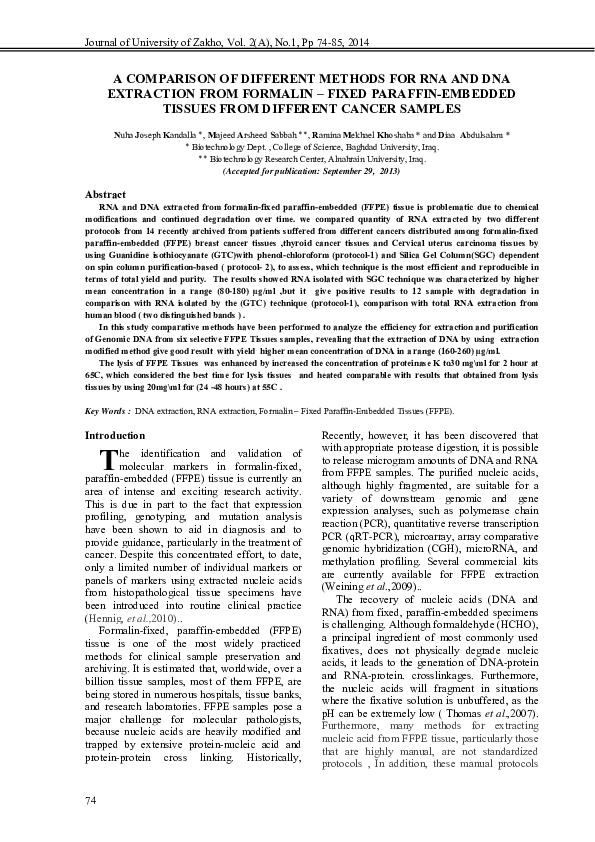 (PDF) A Comparison of Different Methods for Rna and Dna Extraction From ...