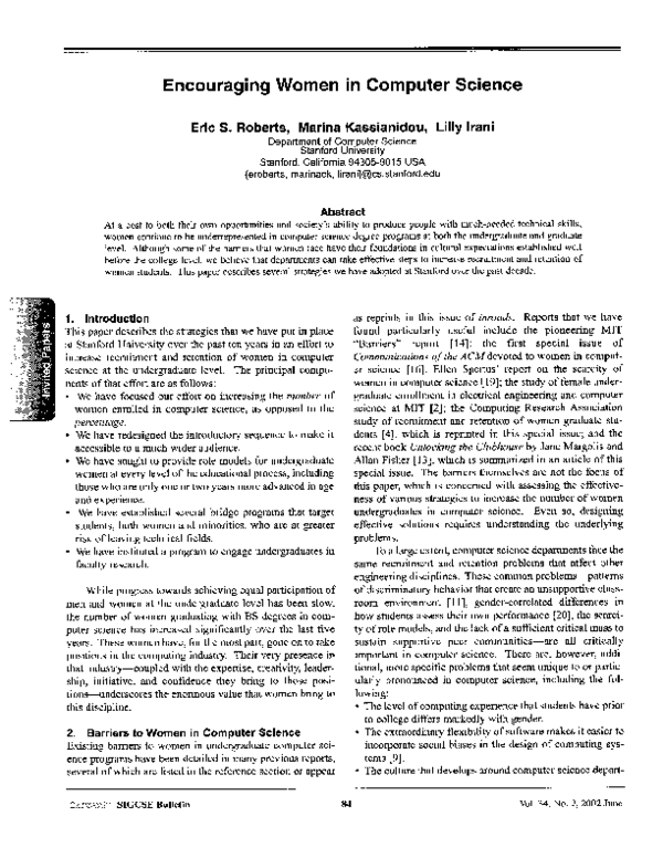 (PDF) Encouraging women in computer science
