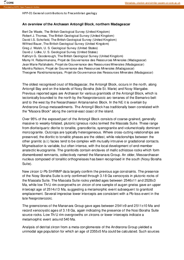 (PDF) An overview of the Archaean Antongil Block, northern Madagascar