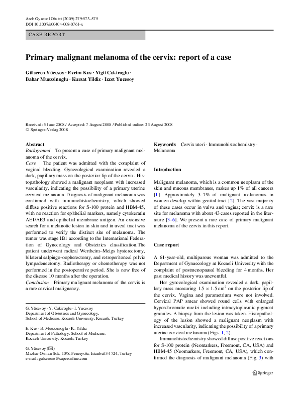 (PDF) Primary malignant melanoma of the cervix: report of a case