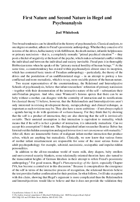 (PDF) First Nature and Second Nature in Hegel and Psychoanalysis