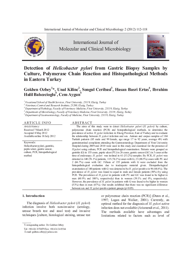 (PDF) Detection of Helicobacter pylori from Gastric Biopsy Samples by ...