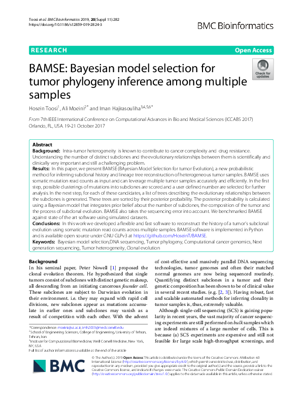 (PDF) BAMSE: Bayesian model selection for tumor phylogeny inference among multiple samples | Ali ...