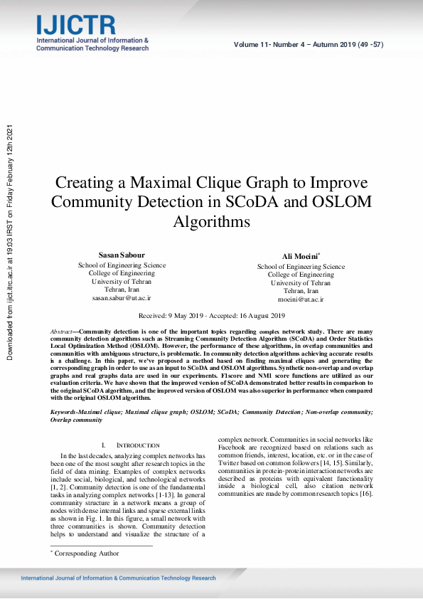 (PDF) Creating a Maximal Clique Graph to Improve Community Detection in ...