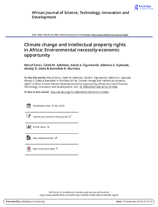 (PDF) Climate change and intellectual property rights in Africa ...