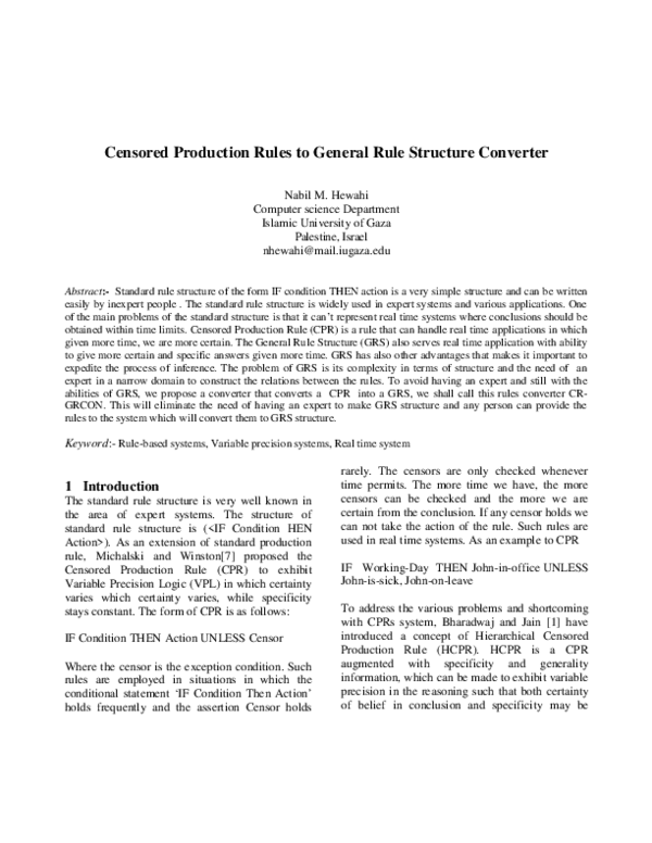 (PDF) Censored Production Rules to General Rule Structure Converter