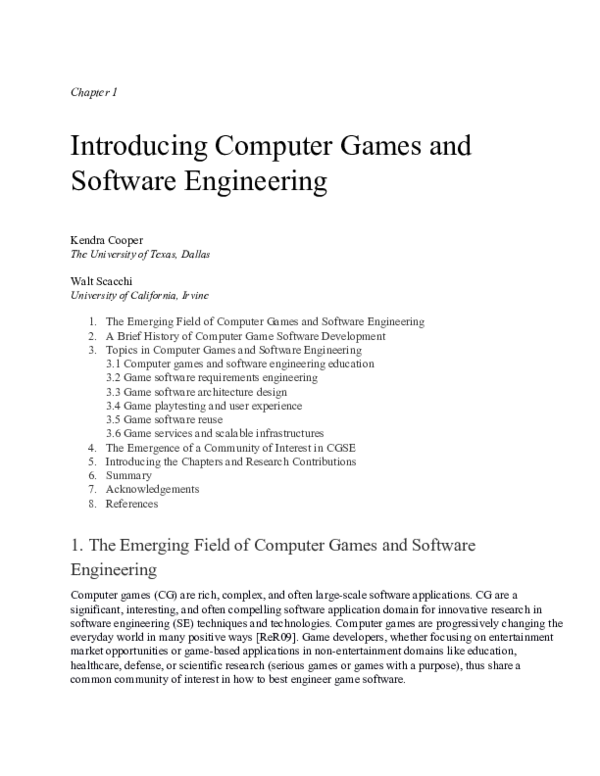 (PDF) Introducing Computer Games and Software Engineering
