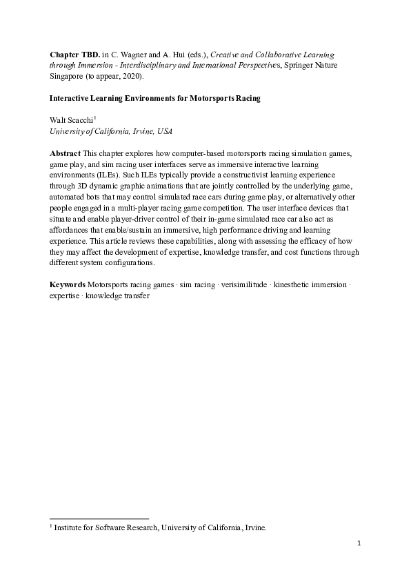 (PDF) Interactive Learning Environments for Motorsports Racing