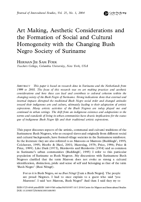 (PDF) Art making, aesthetic considerations and the formation of social ...