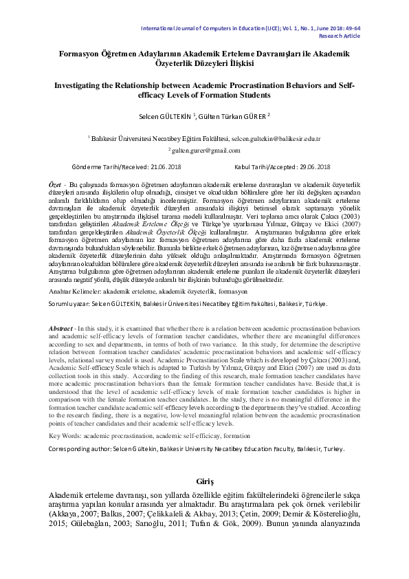 (PDF) Investigating the Relationship between Academic Procrastination Behaviors and Self ...
