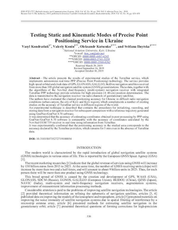 Pdf Testing Static And Kinematic Modes Of Precise Point Positioning Service In Ukraine