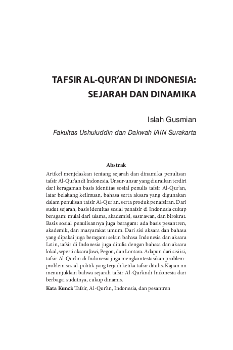 (PDF) Tafsir Al-Qur’An DI Indonesia: Sejarah Dan Dinamika
