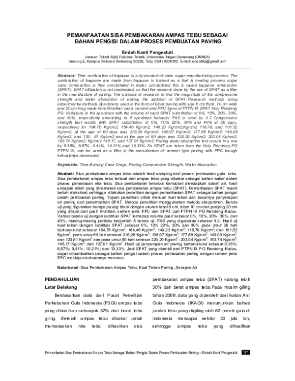 (PDF) Pemanfaatan Sisa Pembakaran Ampas Tebu Sebagai Bahan Pengisi ...