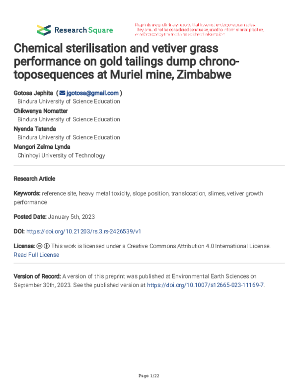 (PDF) Chemical sterilisation and vetiver grass performance on gold ...