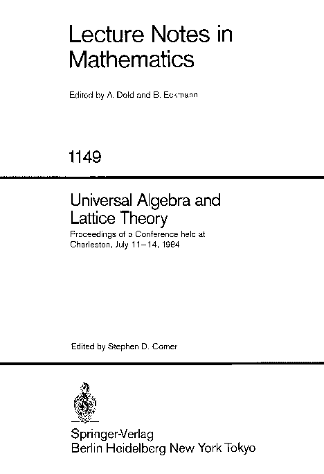 (PDF) Universal Algebra and Lattice Theory