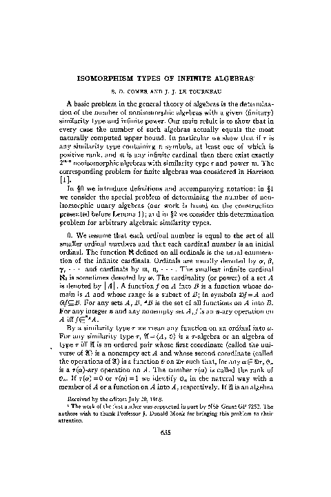 (PDF) Isomorphism types of infinite algebras