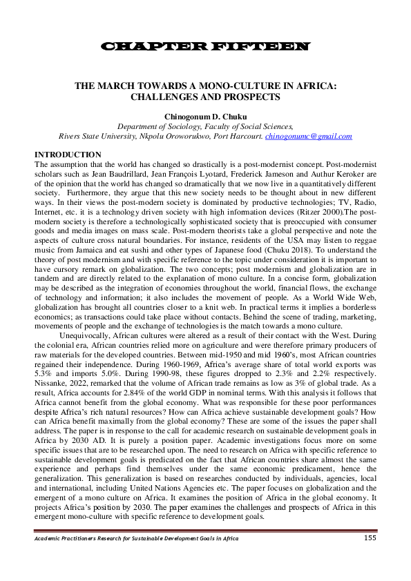 (PDF) THE MARCH TOWARDS A MONO-CULTURE IN AFRICA: CHALLENGES AND PROSPECTS